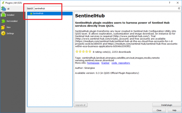 Download Sentinel-2 images using QGIS SentinelHub Plugin