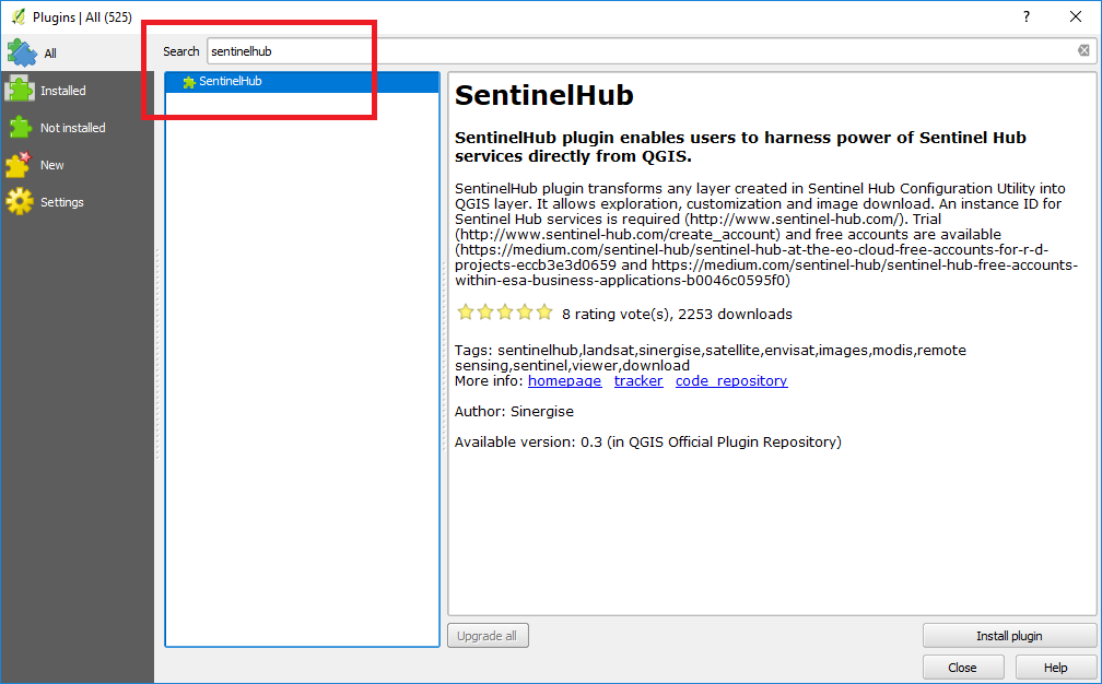 Download Sentinel-2 images using QGIS SentinelHub Plugin