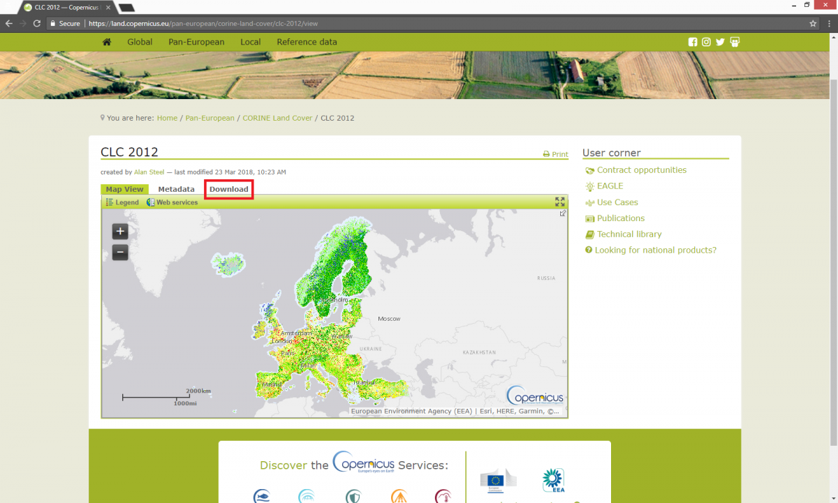 Free land cover data from Corine Land Cover programme