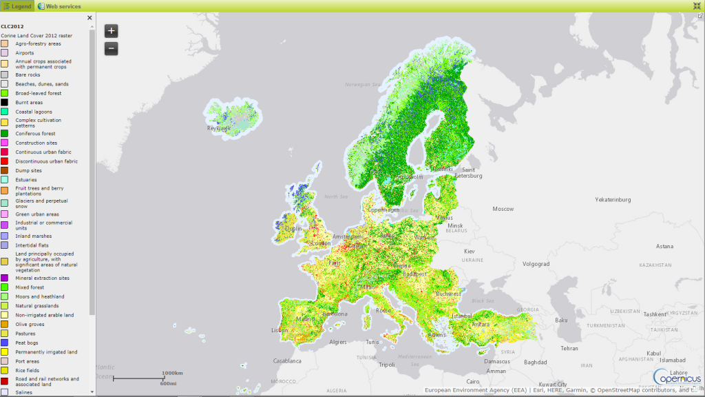 Free land cover data from Corine Land Cover programme