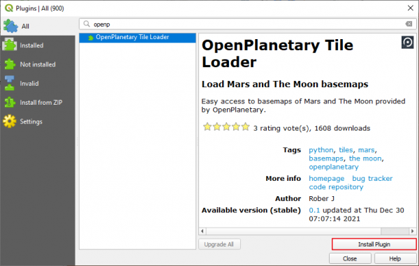 "OpenPlanetary Tile Loader" QGIS plugin | TYC GIS